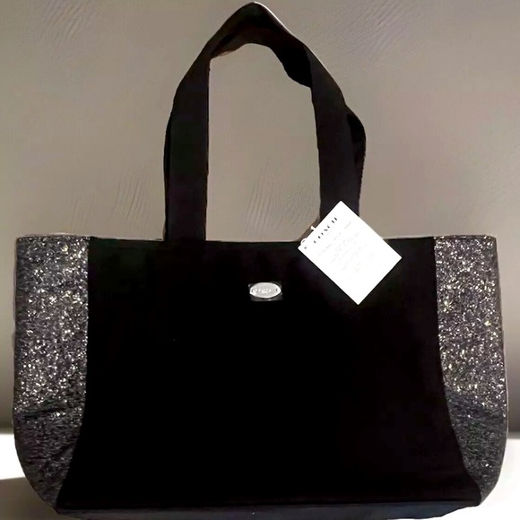 Coach | Bags | Coach Large Tote Bag Black With Shimmering Glitter Side ...